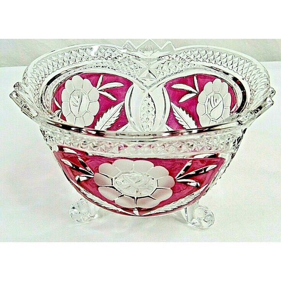 Unbranded | Accents | Vintage Ruby Footed Bowl Floral Pressed Glass ...